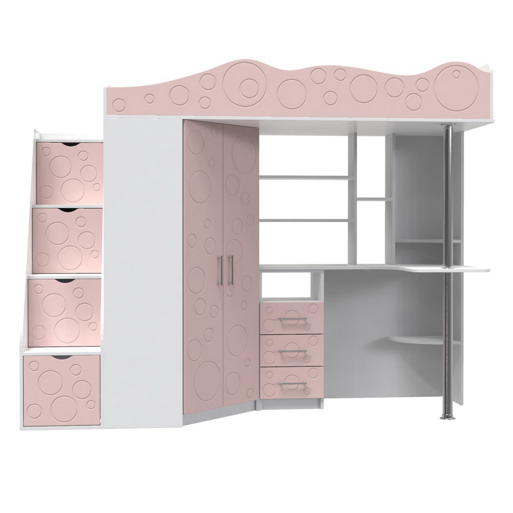 Кровать-чердак Binky ДС37А МДФ Белый Диамант / Розовый - 311275 ...